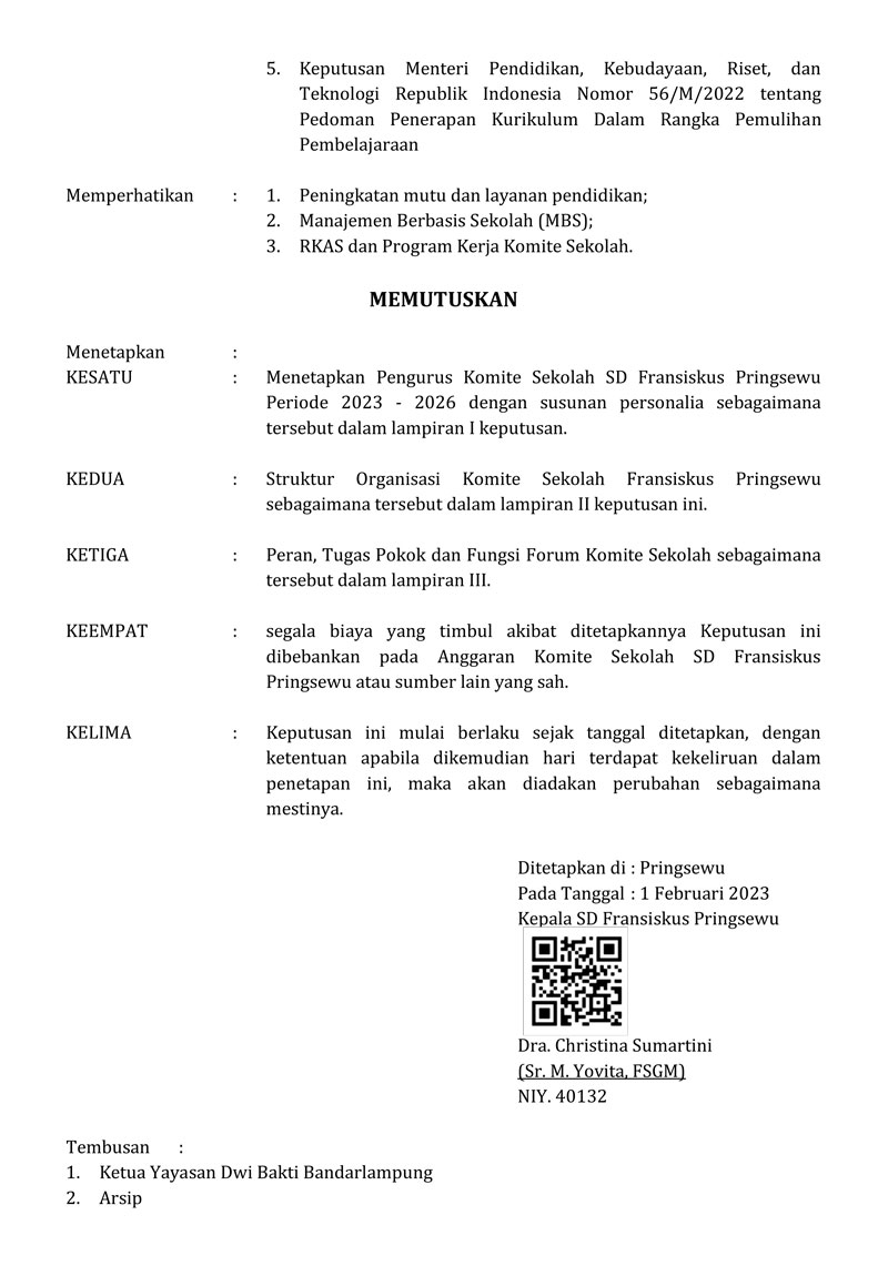 Komite Sekolah Sd Fransiskus Pringsewu